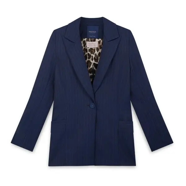 AMANDA THOMPSON COUTURE Toni Suit Jacket / Navy & Red Pinstripe Italian Wool - Blue