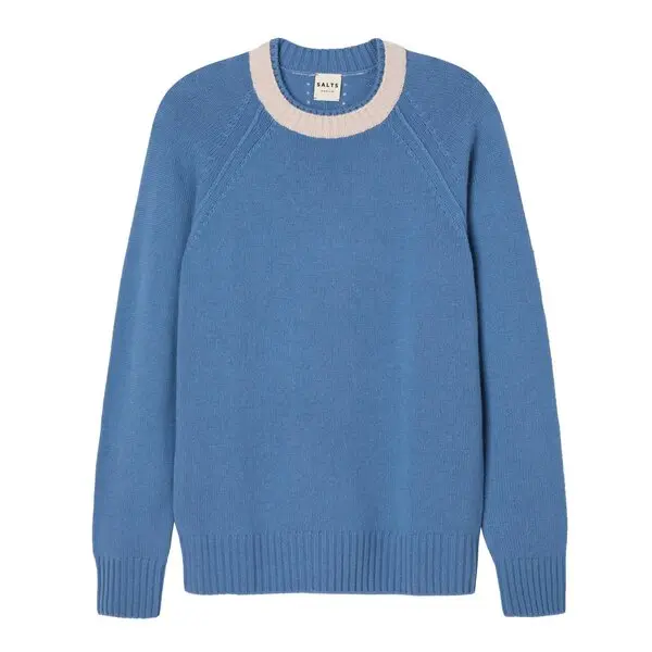 SALTS CASHMERE Double Neck Trim Crew Neck Sweater - Blue