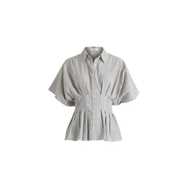 PAISIE White / Black Striped Shirt With Waist Pleats In White And Black - White/black