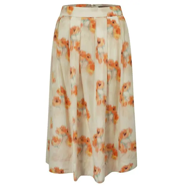 SMART AND JOY Flowy Mid-length Skirt With Flowers - Yellow