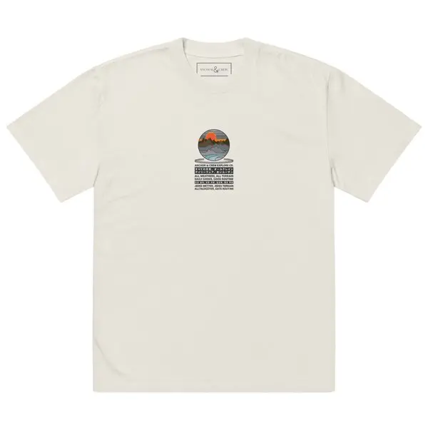ANCHOR & CREW Neutrals Faded Bone Panoramic Peaks Explore Co. Oversized Cotton T-shirt - White