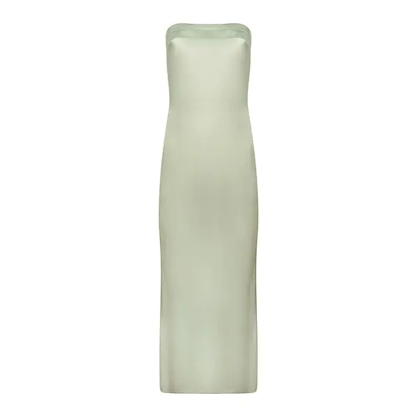 URBAN TOUCH Neutrals Strapless Folded Bust Satin Maxi Dress _ Sage - Green