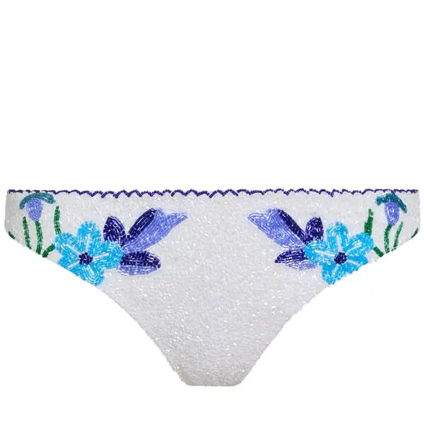 SELF-ADORE Blue / White Euro Summer Hand-beaded Embellished Bikini Bottom- Blue - Blue/white