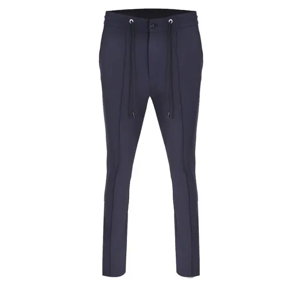 DAVID WEJ Ashford Plain Smart Drawstring Trousers Navy - Blue