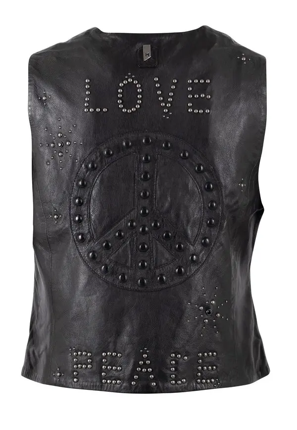 Mauritius Love & Peace Studded Leather Vest Harmony - Black