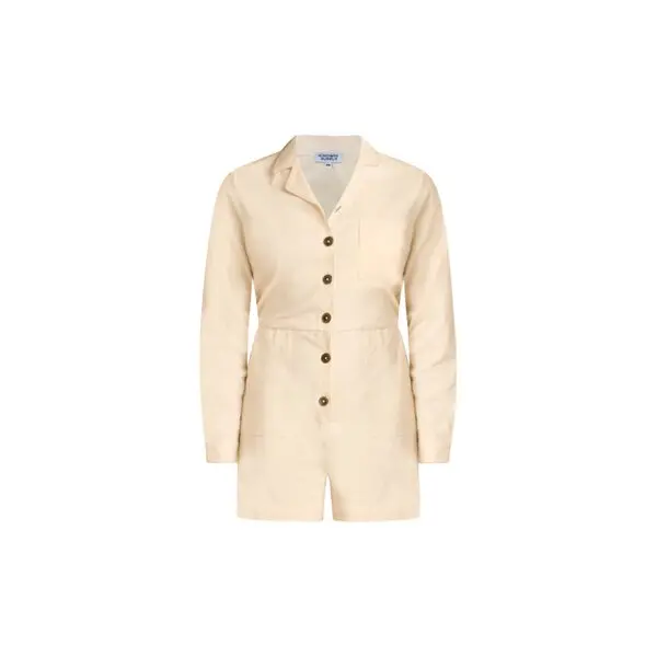 KNOWN SUPPLY Long Sleeve Button Up Romper Scorpio Pearl - White