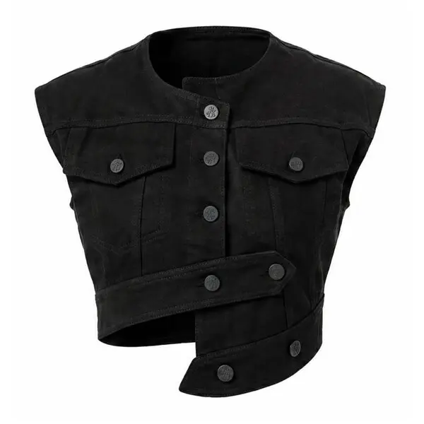 GAO REPUBLIC Cropped Cut-out Denim Vest - Black
