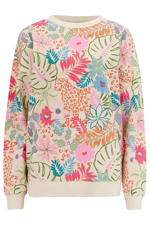 SUGARHILL BRIGHTON Eadie Relaxed Sweatshirt Off Multi, Painted Jungle - White