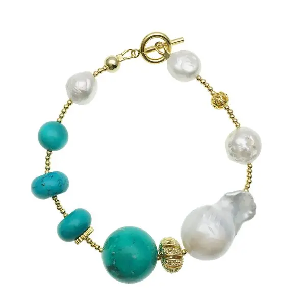 FARRA Freshwater & Turquoise With Baroque Bracelet - Blue