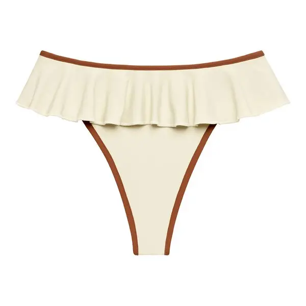 MONTCE Neutrals Oat Terracotta Binded Tamarindo Ruffle Bikini Bottom - Orange