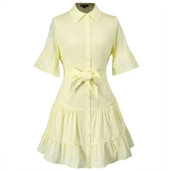 SMART AND JOY Fit-and-flare Tiered Ruffles Mini Shirt-dress - Yellow