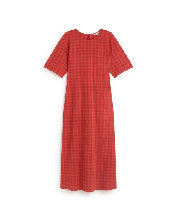 THINKING MU Seersucker Long Dress With Back Opening Kina - Red