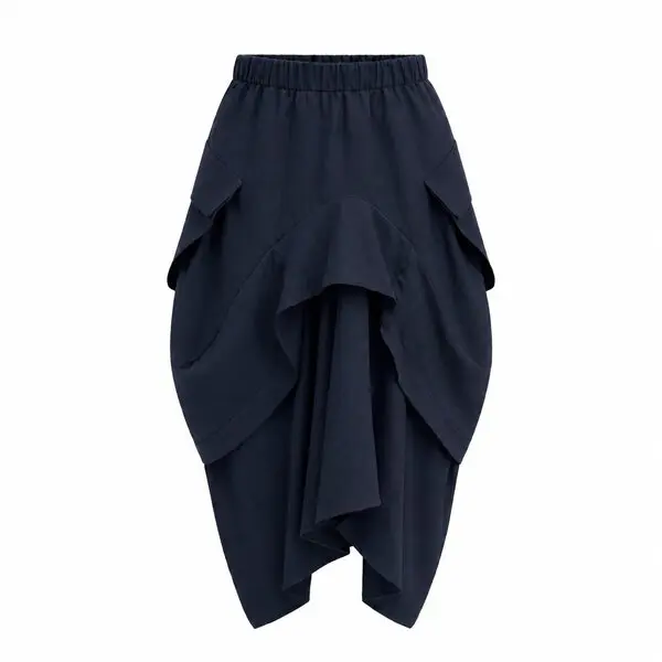 LUMINA ELIGMA The Collar Linen Skirt Navy - Blue
