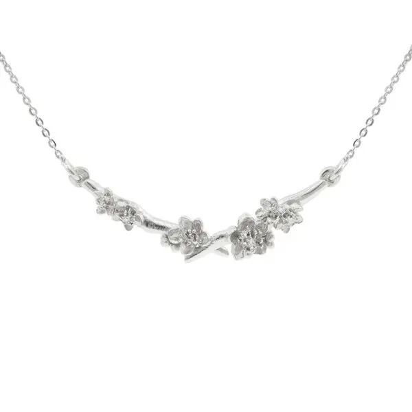 LEE RENEE Grey / Silver Cherry Blossom Branch Necklace – Silver - Grey/silver