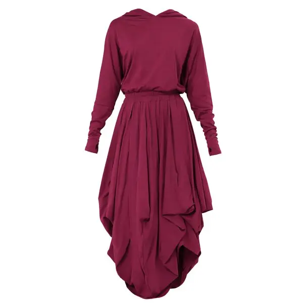 METAMORPHOZA Hooded Midi Dress In Burgundy - Red
