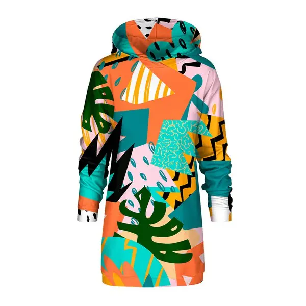 ALOHA FROM DEER Tropical Abstract Oversize Hoodie Dress - Black