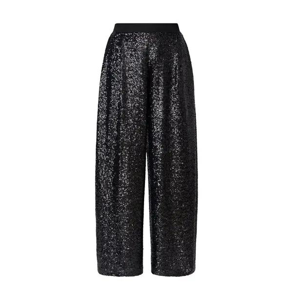 LIA ARAM Wrap-around Sequin Cropped Trousers - Black