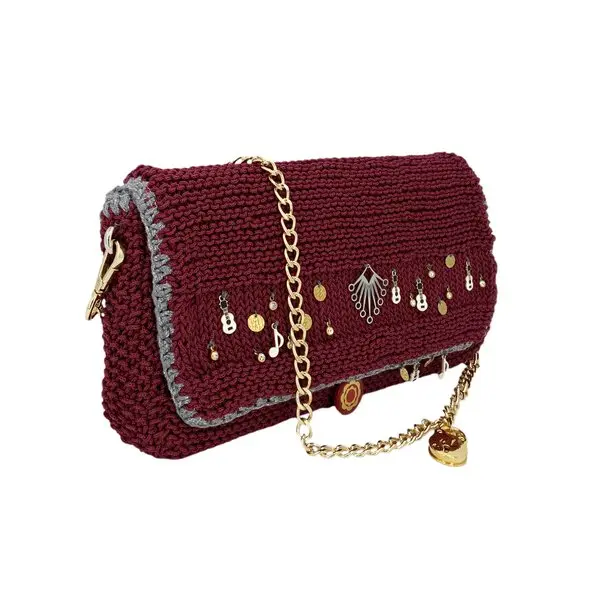 HILO DE MAR Red / Grey Horreo Hand Knitted Bag With Charms Wine - Red/grey