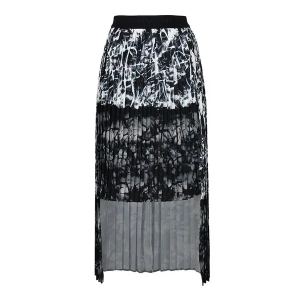 LALIPOP DESIGN Black / White Asymmetrical Mid-length Pleated Skirt With An Abstract Print Design - Black/white
