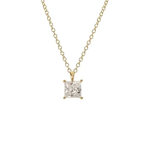 DIAMONBLISS Embellished Swarovski Stone Gold Plated Sterling Silver Solitaire Princess Cut Pendant Necklace One Carat - Yellow