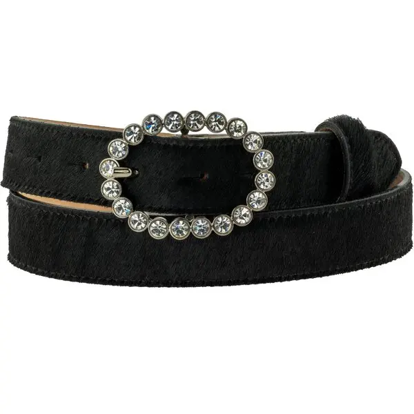 PEACHY BELTS LTD Cowhide Belt & White Oval Diamante Buckle - Black