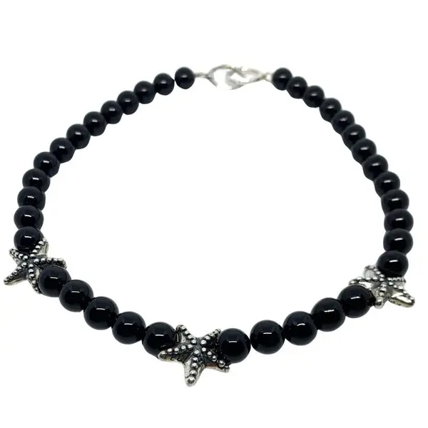 TG-JEWELLERY BY TAMARA GERVASIO Black / Silver Handmade Starfish In Sterling Silver Necklace With Onyx Beads - Black/silver