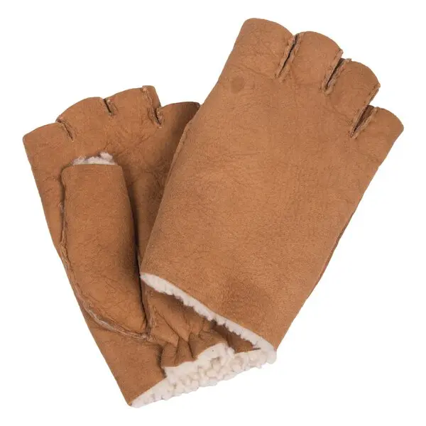 OWEN BARRY Fingerless Gloves Brandy Cream Tan White Wool - Brown