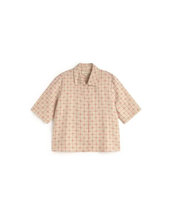 THINKING MU Printed Lattice Checkered Blouse Ane - White
