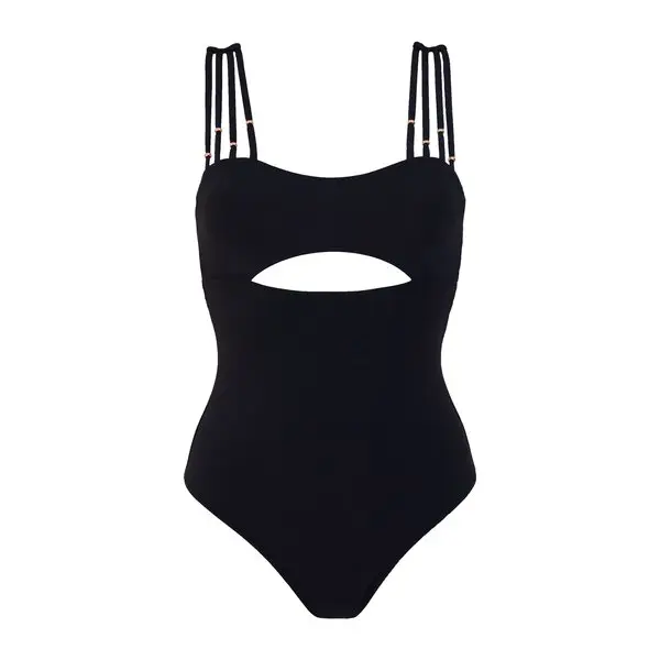 AULALA PARIS The Modern Muse One Piece Swimsuit With Wide Beaded Strap - Black