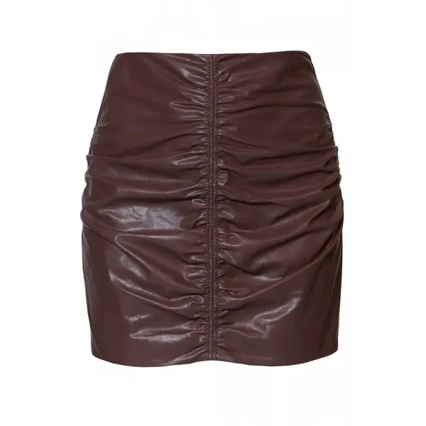 AGGI BY HALEWSKI Ruth Chocolate Mini Vegan Leather Skirt - Brown