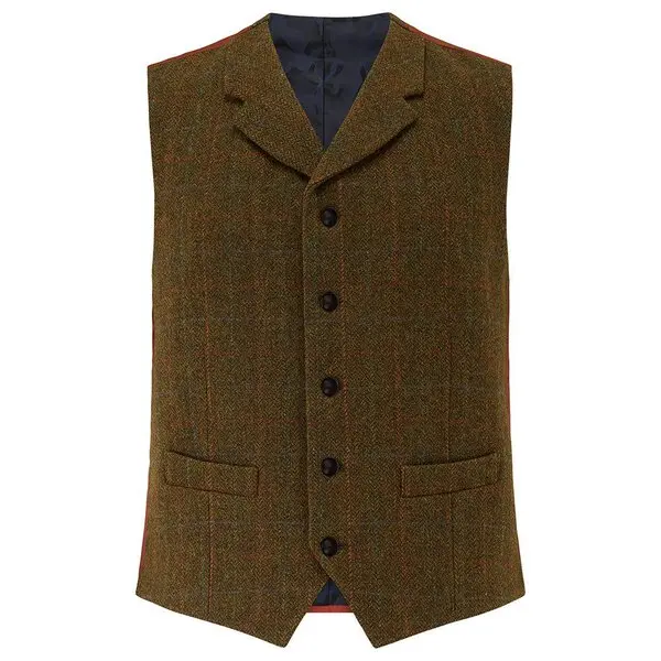GUARDS LONDON Sherwood Tweed Wool Waistcoat Light Multicolour Check - Brown