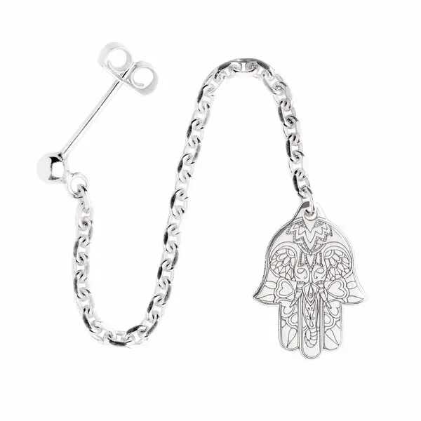 CARTERGORE Hamsa Hand Single Long Drop Earring - Silver