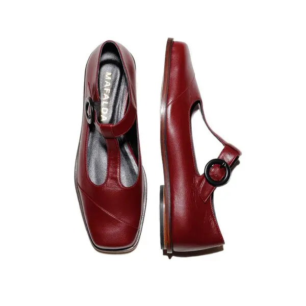 MAFALDA Brown / Red Claire Wine Mary-jane Flats - Brown/red