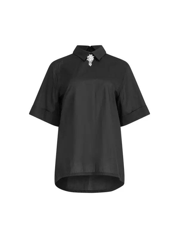 HELENE GALWAS Fayre Blouse With Pearl Brooch - Black