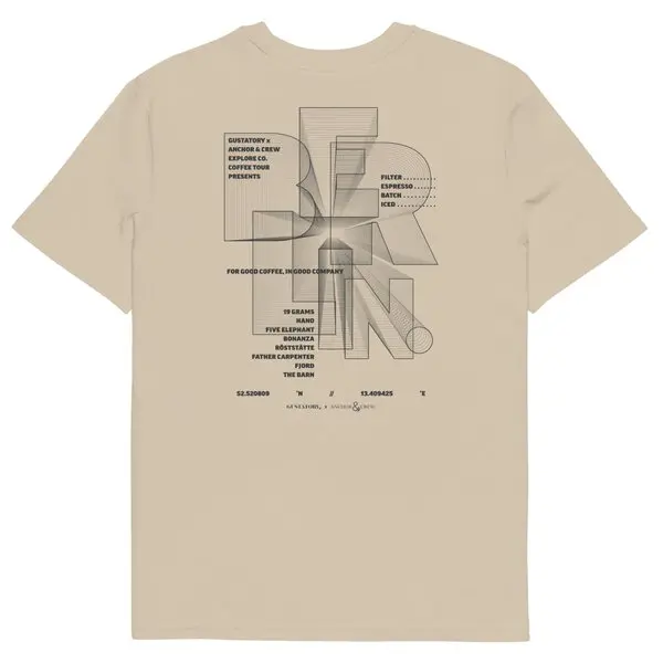 ANCHOR & CREW Neutrals Desert Dust Gustatory Berlin Coffee Scene Organic Cotton Embroidered T-shirt - Brown
