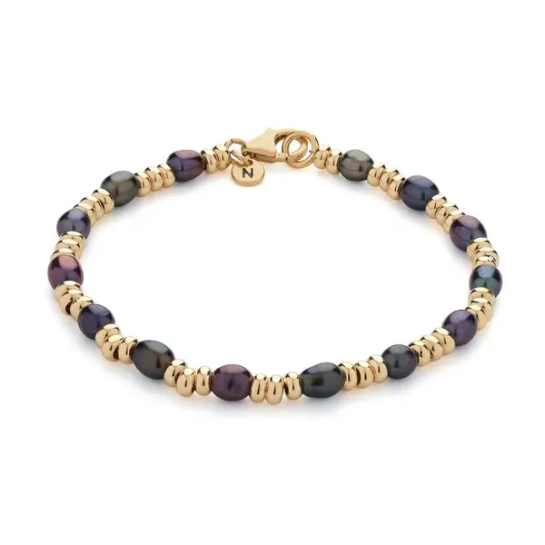 NELLOU JEWELLERY Ellen Gem Peacock Pearl Bracelet Gold Plated Sterling Silver - Grey