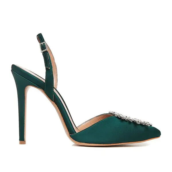 GINISSIMA Alice Emerald Shoes With Crystal Brooch