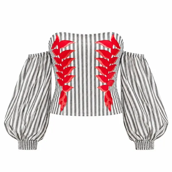 MANUELA CABRALES Heliconia Block Print Corset Top - Grey