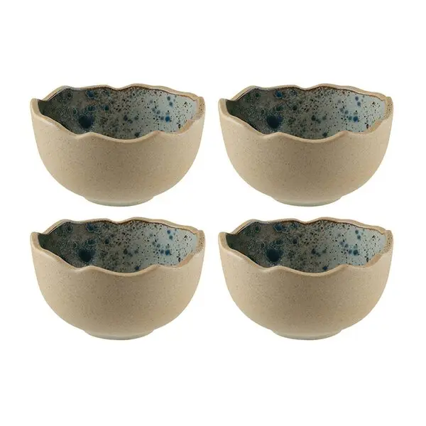 Turgla Home Blue / Grey Gaia Round Decorated Porcelain Salad Bowl Set Of Four - Blue/grey