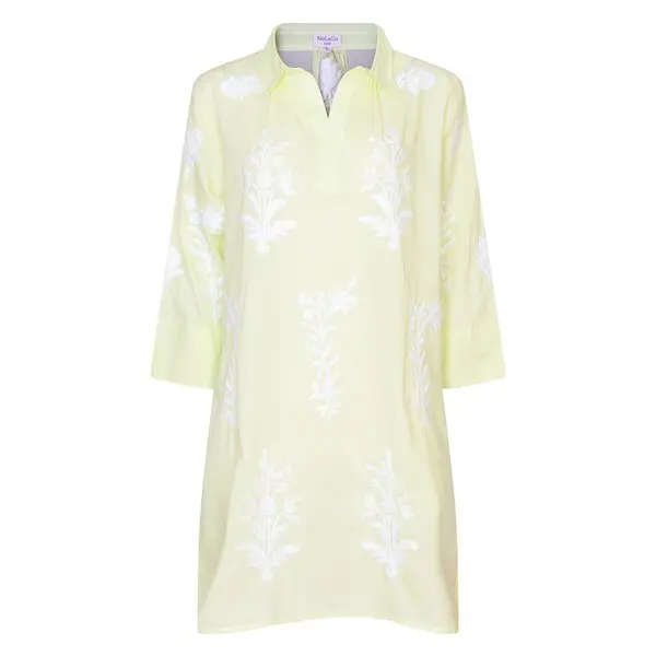 NOLOGO-CHIC Short Tourist Dress Lime With White Embroidery Cotton - Green