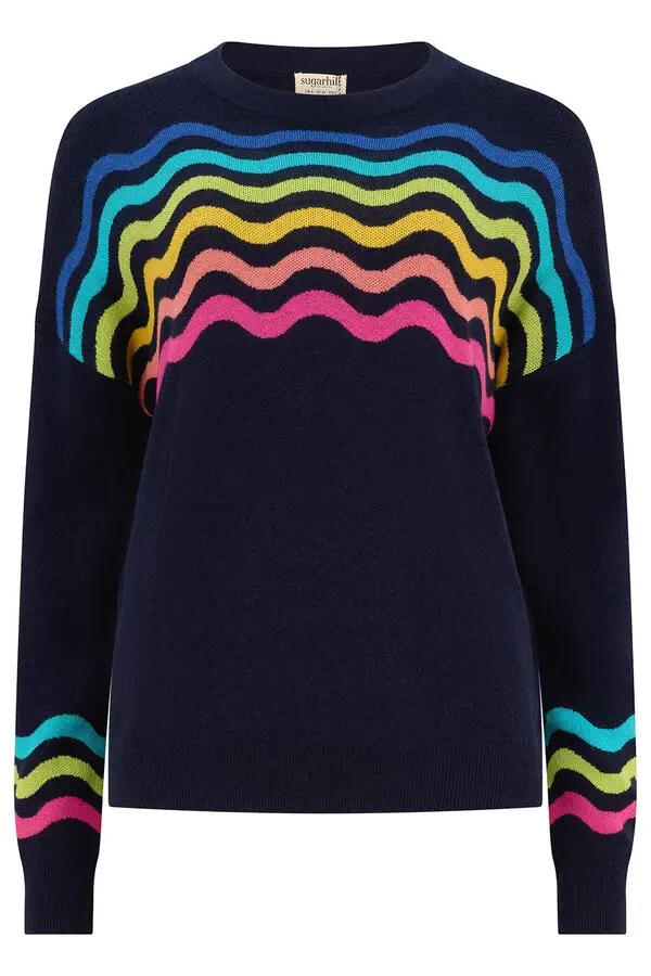 SUGARHILL BRIGHTON Andi Jumper Navy, Rainbow Waves - Blue