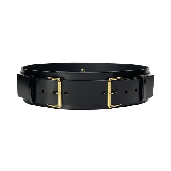 HAUTE CUIR Double Buckle Wide Belt - Black