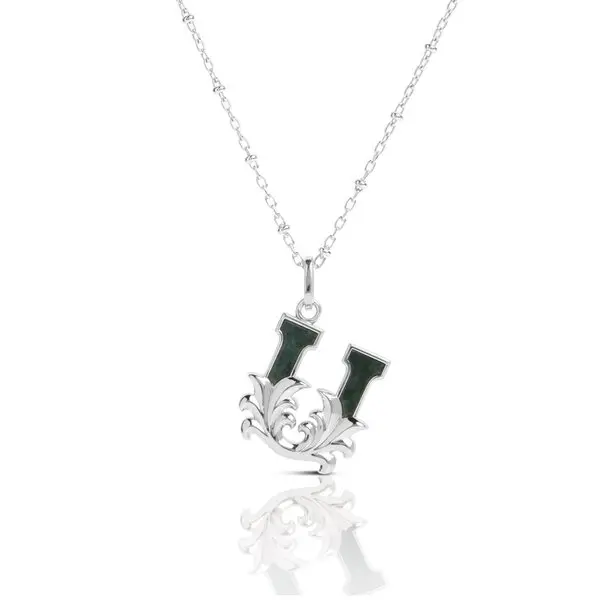 KASUN LONDON Solid U Initial Necklace With Green Marble - Silver
