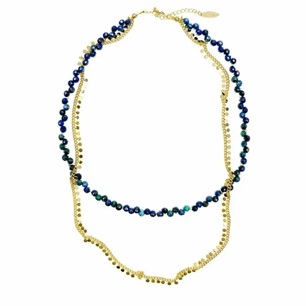 FARRA Phoenix Lapis With Chain Double Layers Necklace - Blue