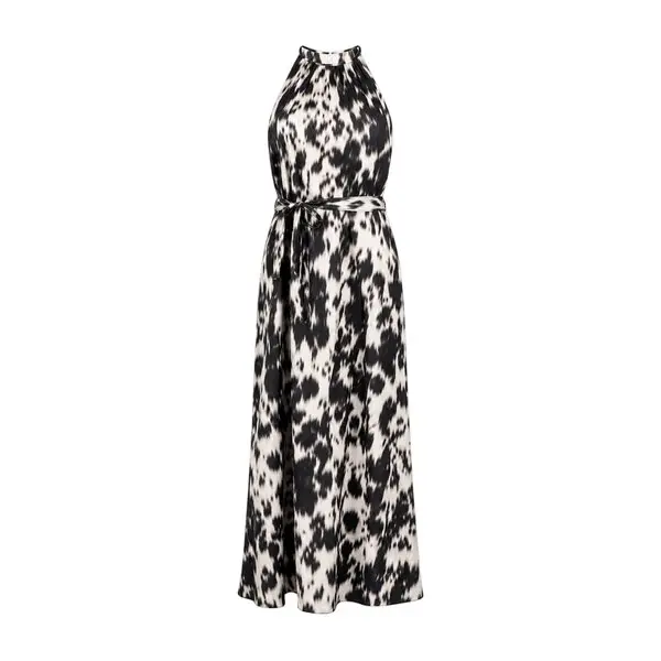 OH!ZUZA NIGHT&DAY Neutrals Echo Satin Viscose Rayon Maxi Dress With Belt Print - Black