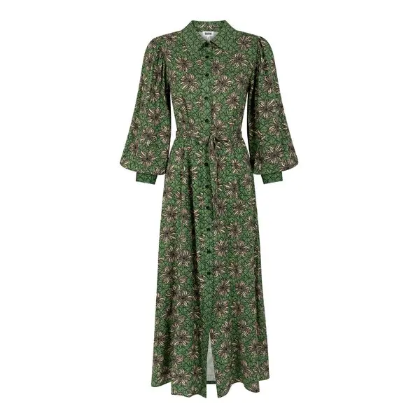 IN OUR NAME Welel Long Sleeve Printed Shirt Dress - Green