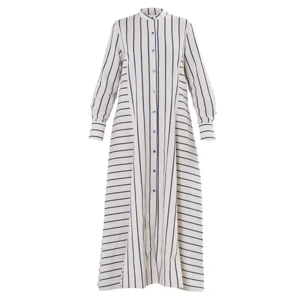 METAMORPHOZA Striped Linen-cotton Maxi Shirt Dress With Buttons- Stripes - Blue
