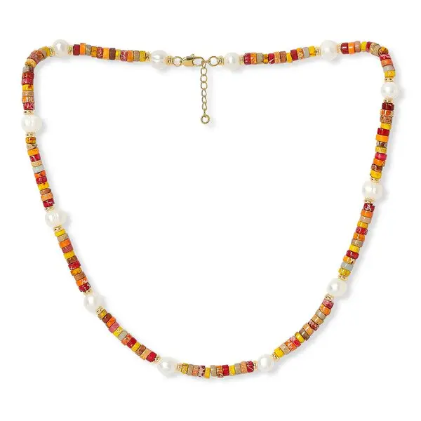 PEARLS OF THE ORIENT ONLINE Nova Oval Cultured Freshwater Pearl Necklace With Mix Jasper & Gold Beads - Orange