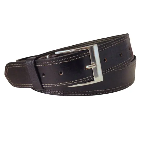 BERBER LEATHER Leather Belt With White Stitching Wide Width - Black