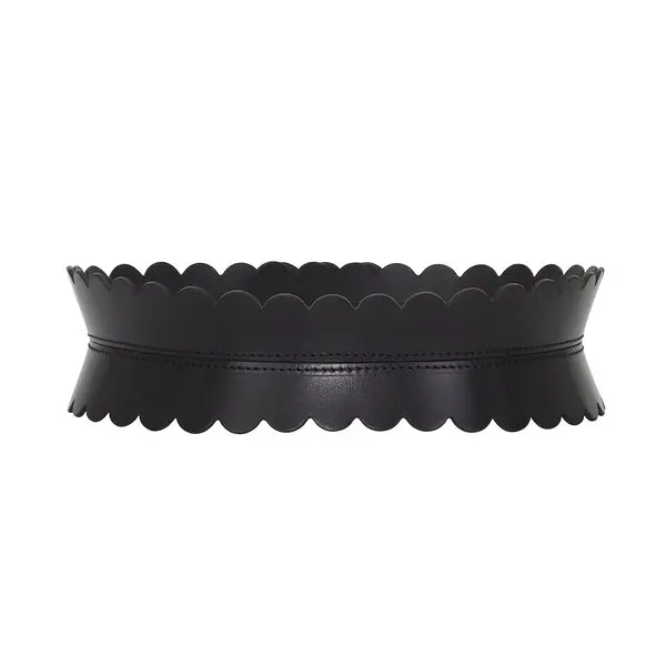 HAUTE CUIR Slim Scalloped Hourglass Belt - Black